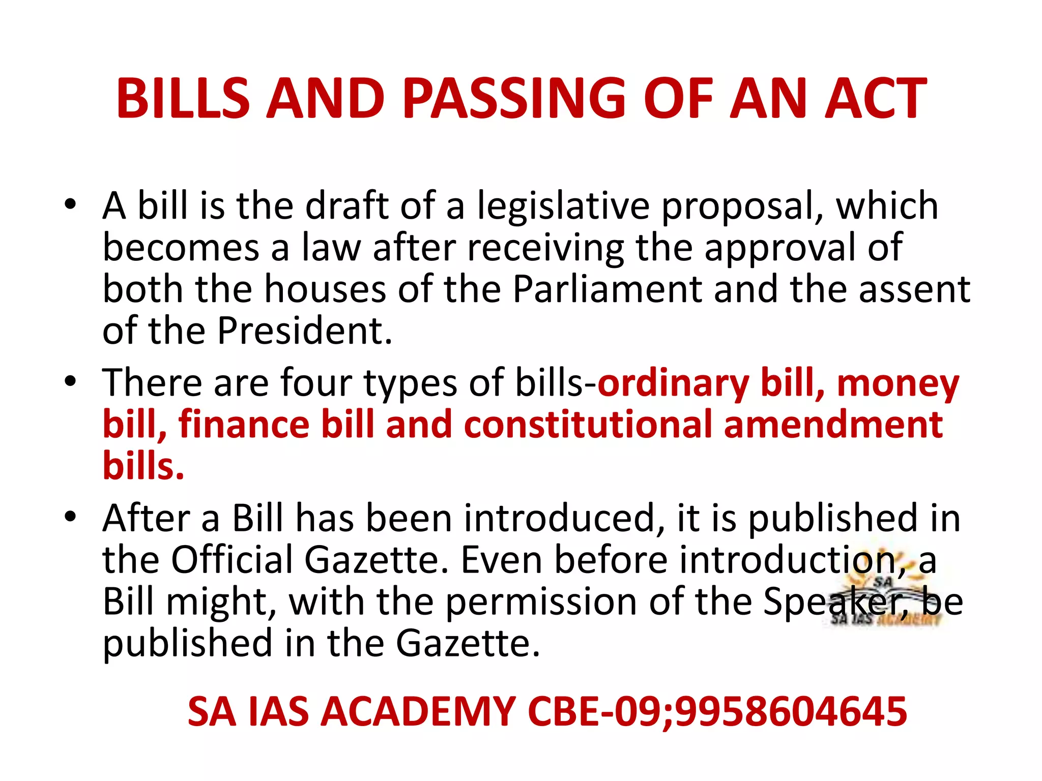 TYPES OF BILLS INTRODUCED IN THE INDIAN PARLIAMENT | PPTX