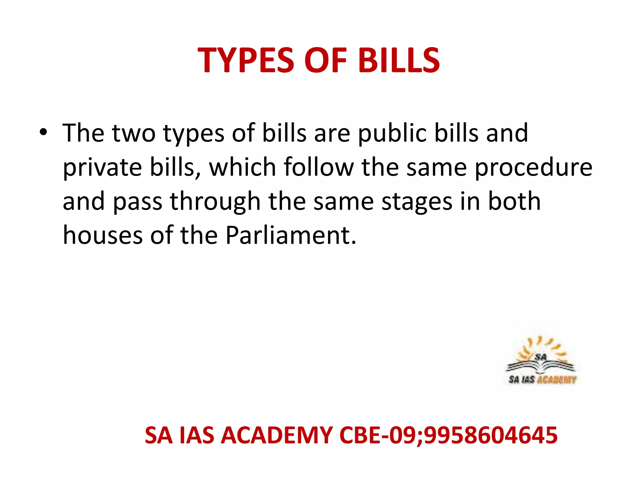 TYPES OF BILLS INTRODUCED IN THE INDIAN PARLIAMENT | PPTX