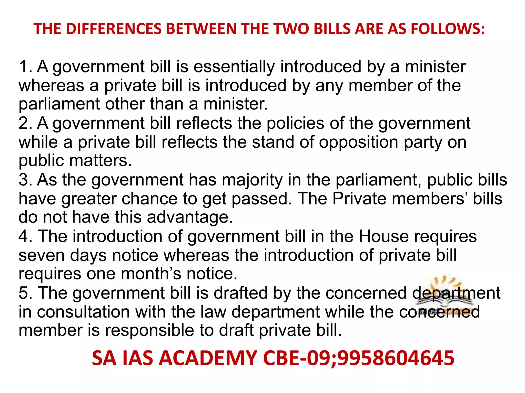 TYPES OF BILLS INTRODUCED IN THE INDIAN PARLIAMENT | PPTX