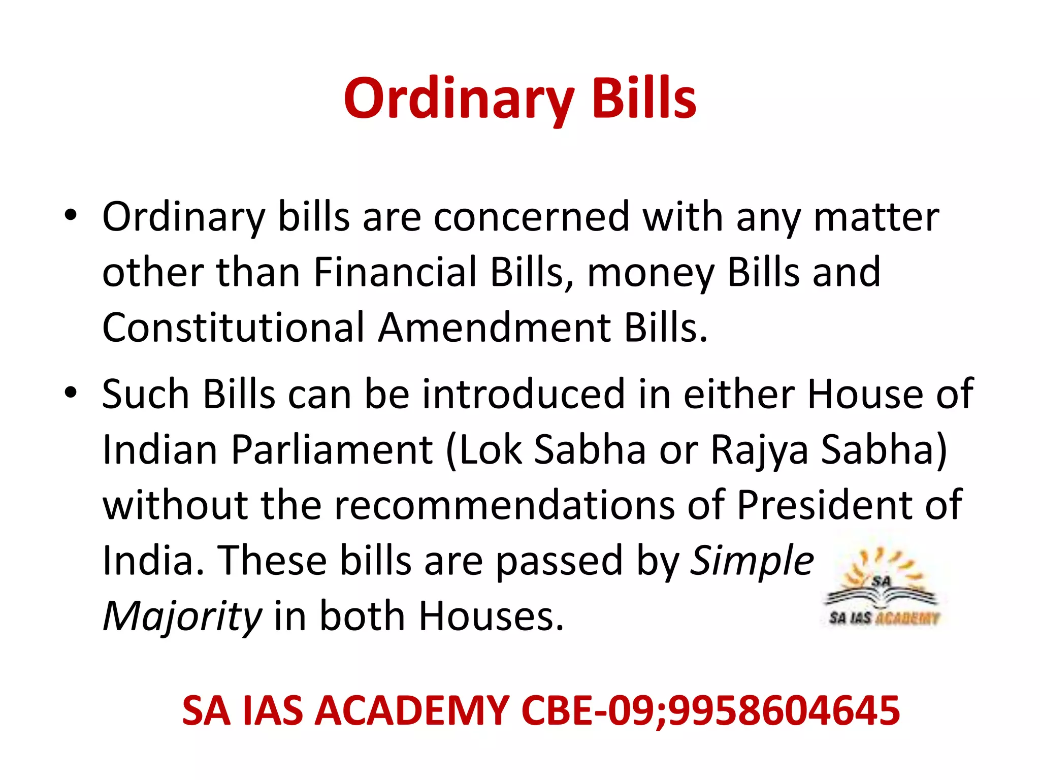 TYPES OF BILLS INTRODUCED IN THE INDIAN PARLIAMENT | PPTX