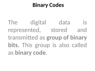 Binary Codes like Binary decimal Octal and Hexadecimal | PPT