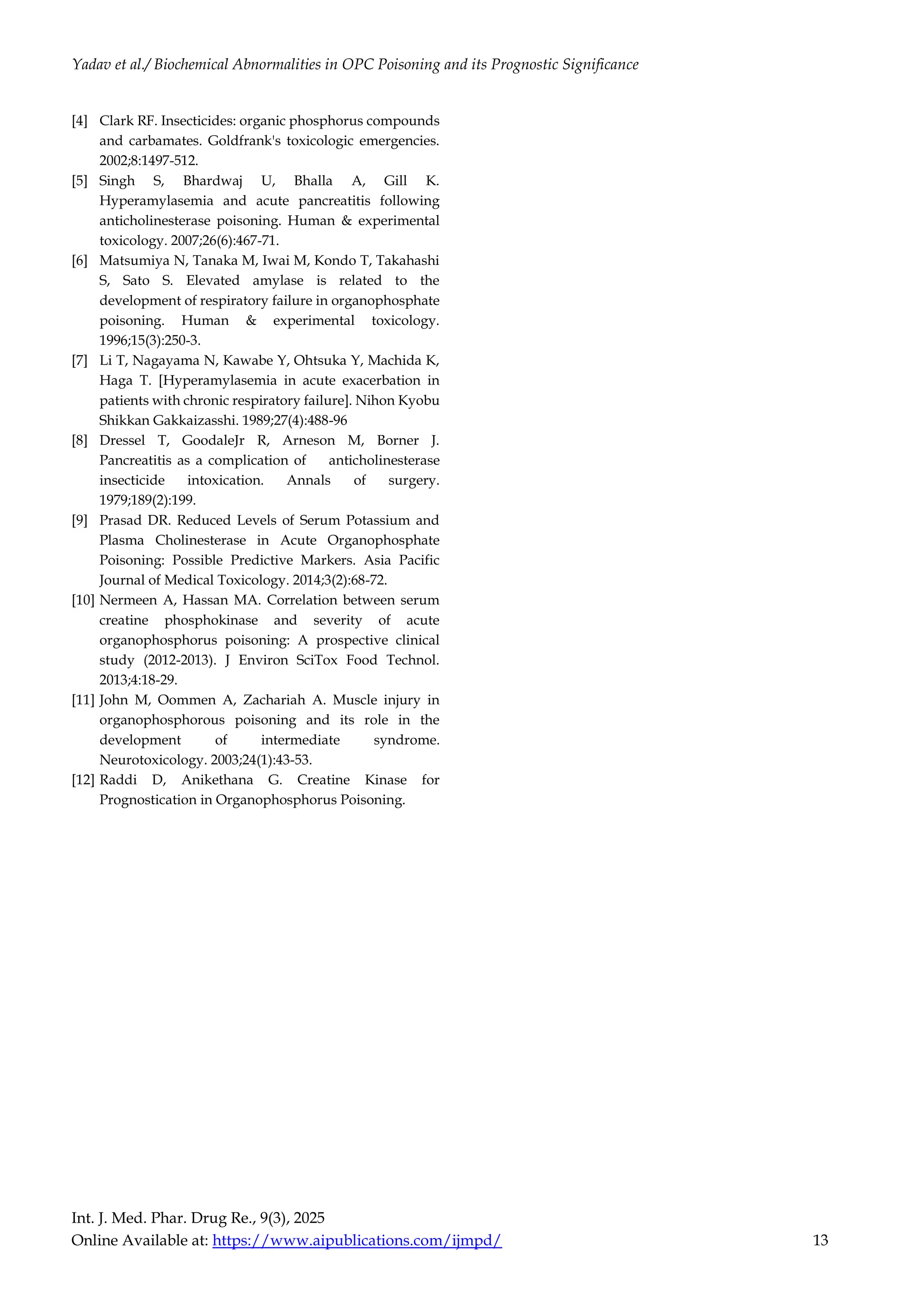 Biochemical Abnormalities in OPS Poisoning and its Prognostic ...
