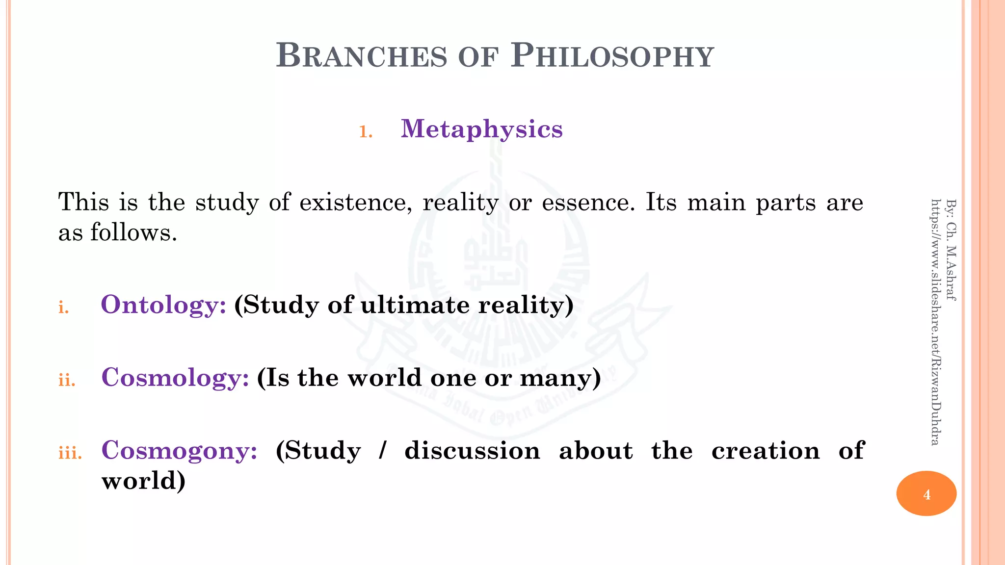 Branches of Philosophy in Philosophy of Education | PDF