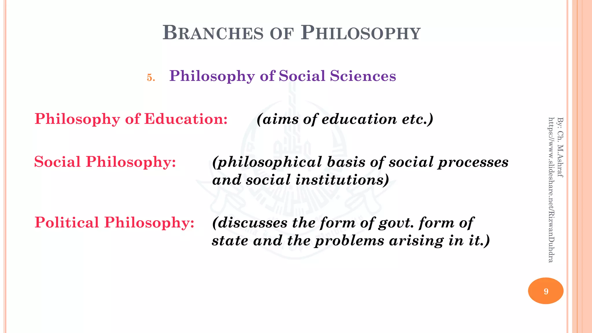 Branches of Philosophy in Philosophy of Education | PDF