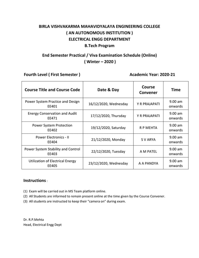 2_BTech EE 2nd semester viva exam schedule | PDF
