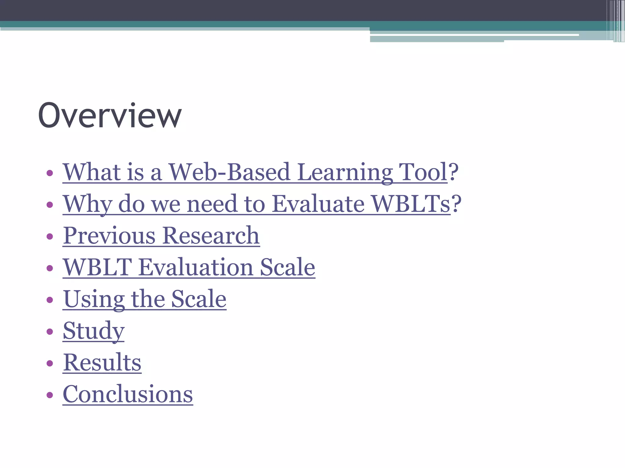 Evaluating Web-Based Learning Tools | PPT