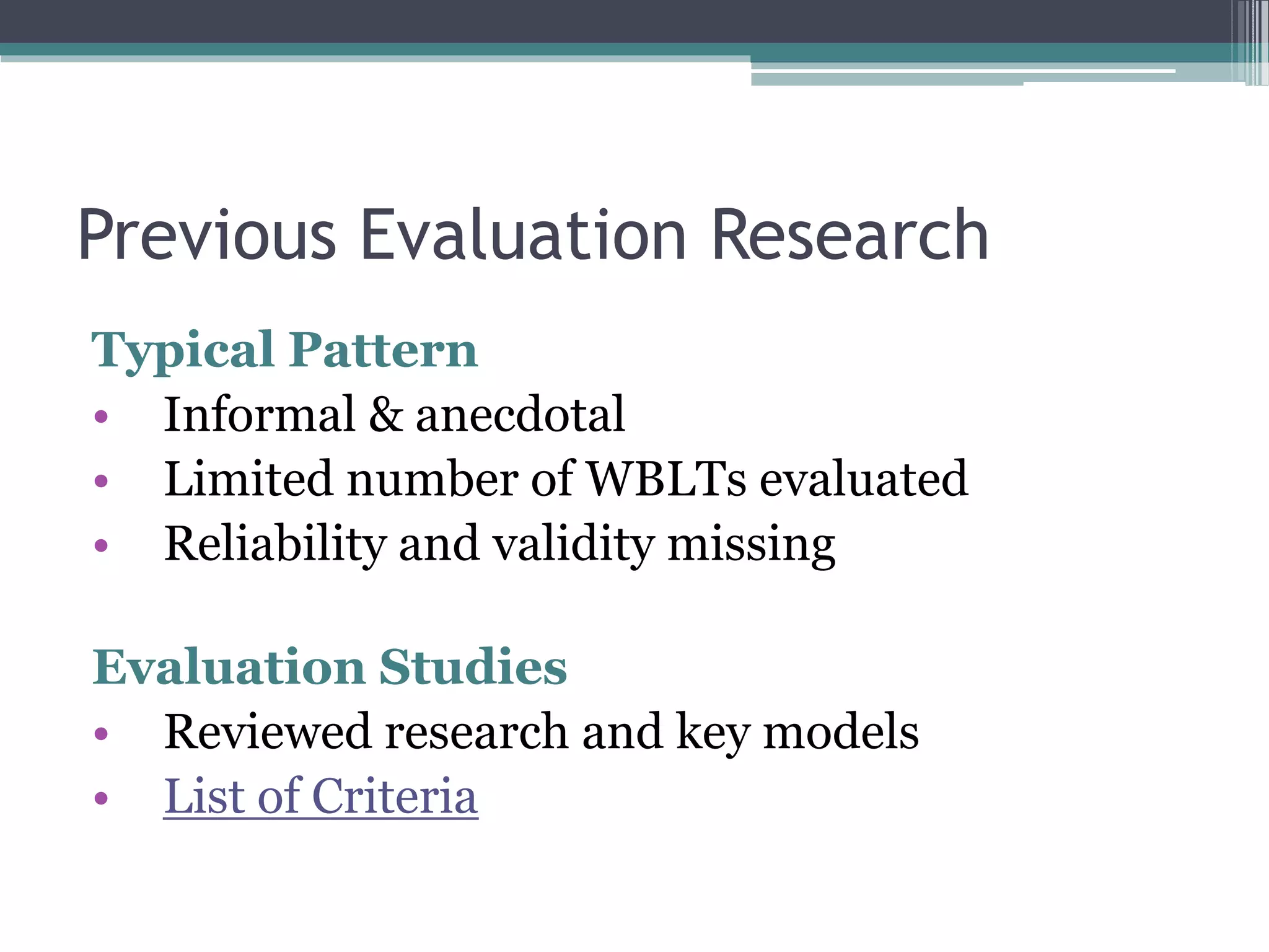 Evaluating Web Based Learning Tools Ppt