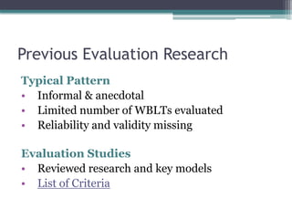 Evaluating Web-Based Learning Tools | PPT