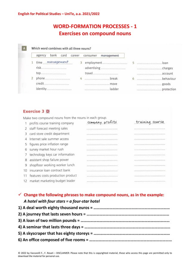 2c. Exercise on compound nouns - English | PDF