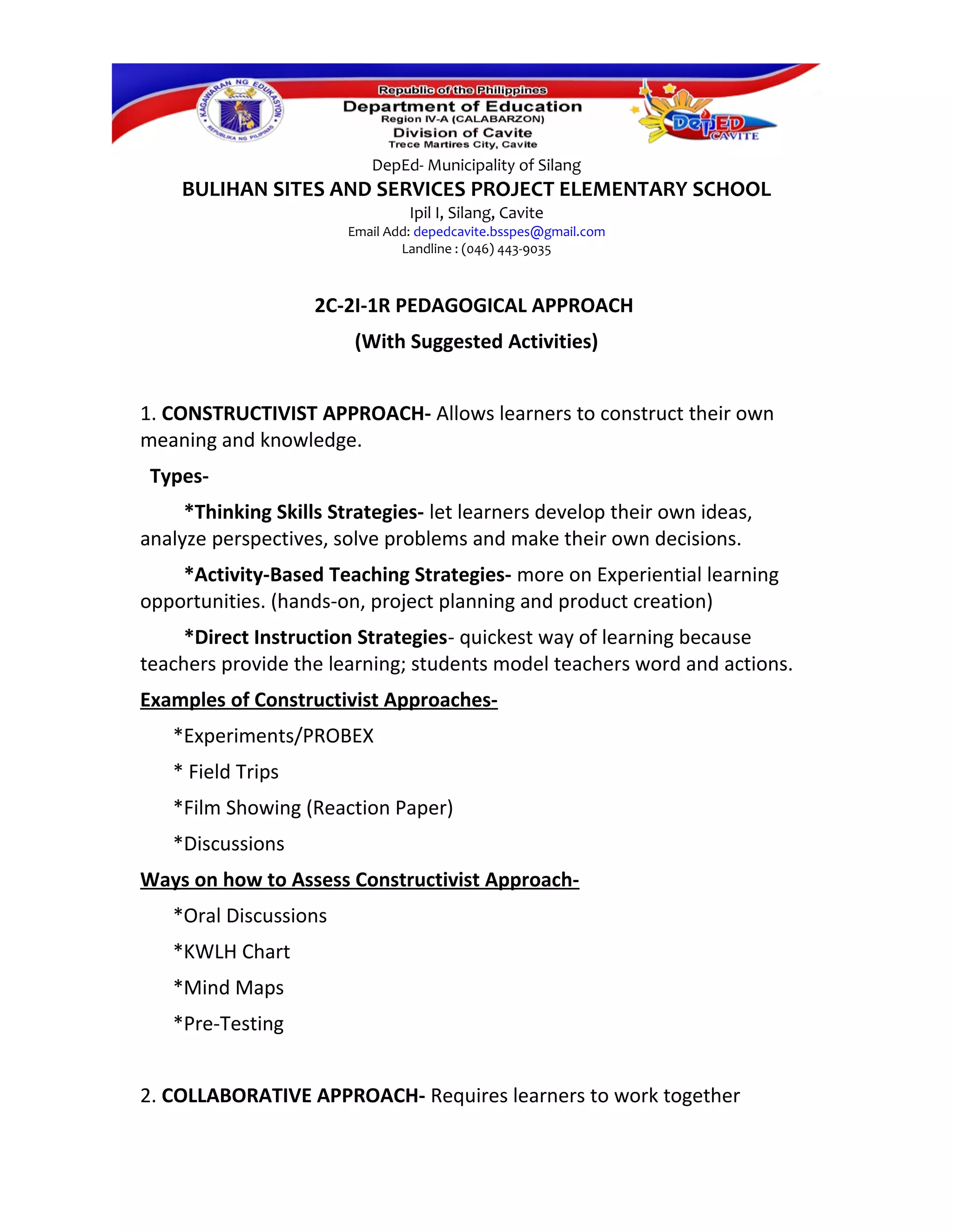 2c 2 i-r approach with sample activities-asiong | DOC