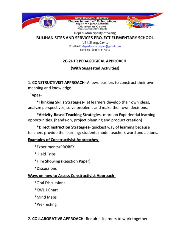 2c 2 I R Approach With Sample Activities Asiong Pdf