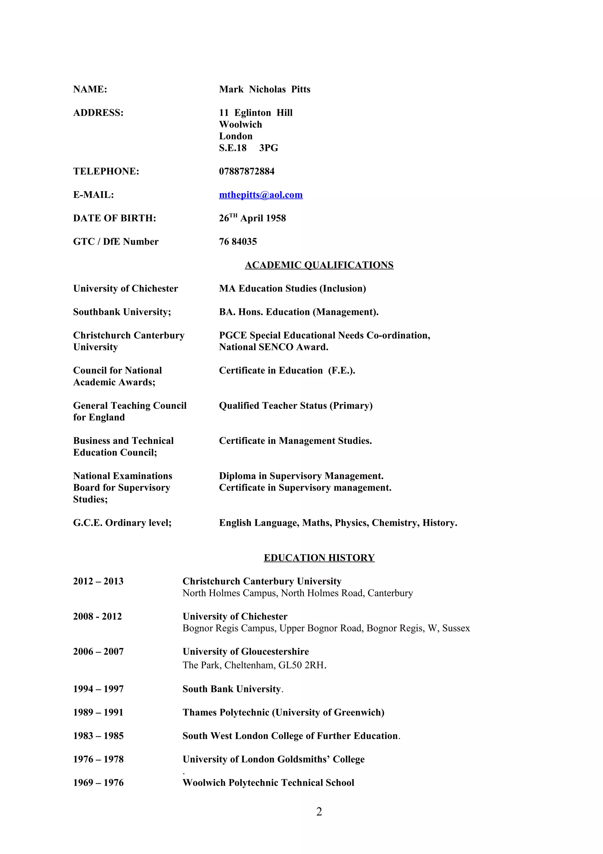 Complete_C.V._March -2016 | DOC | Professional School | Postgraduate Education