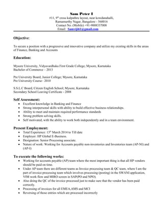 Sam Resume | DOC | Business | Business and Finance