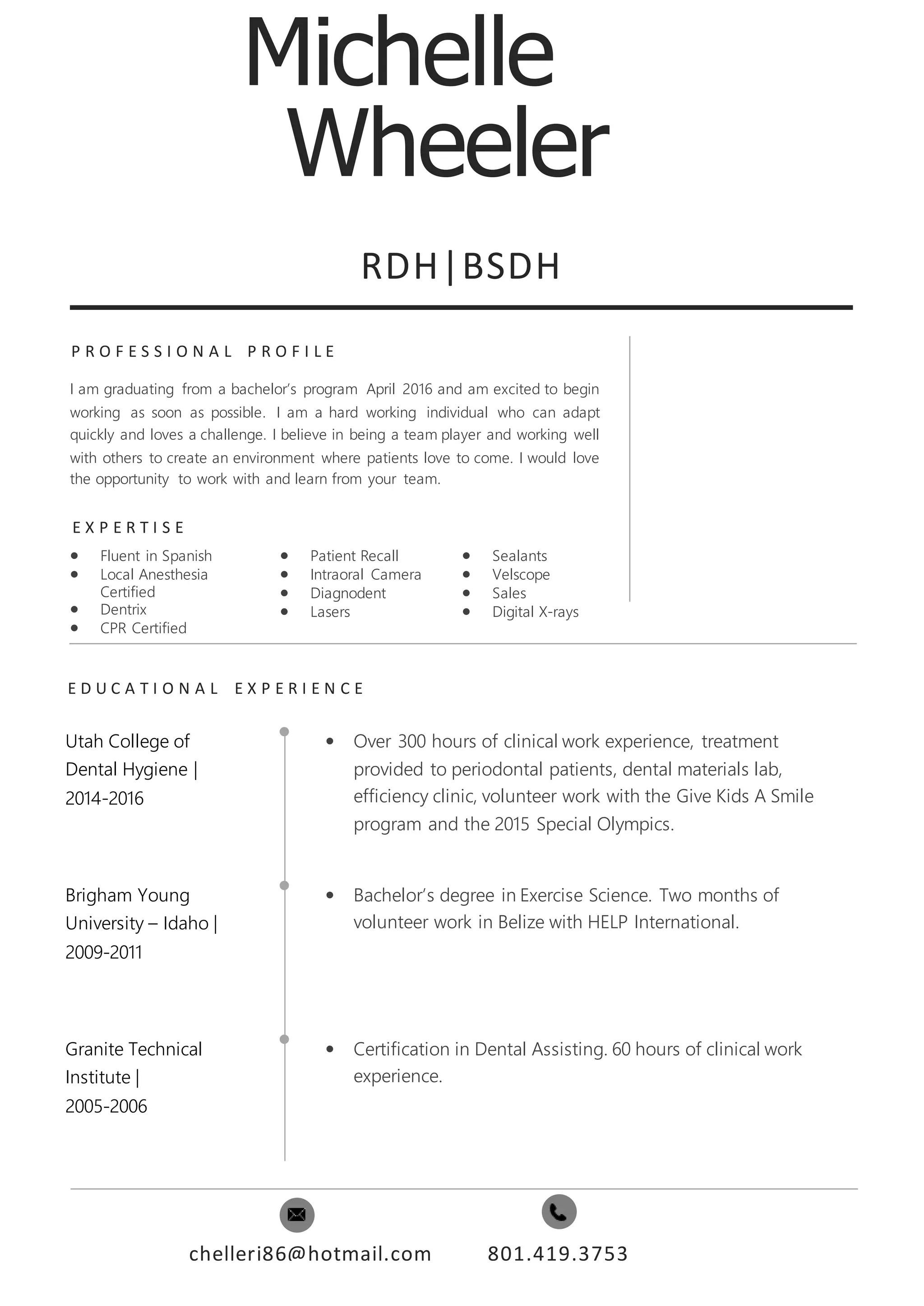 Michelle Wheeler RDH resume | DOCX