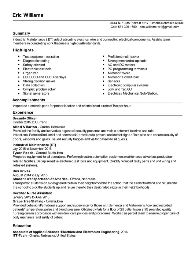 Eric Williams Resume 1 | DOCX | Technology & Computing