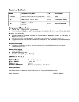 apurva resume | DOCX | Internet | Computing