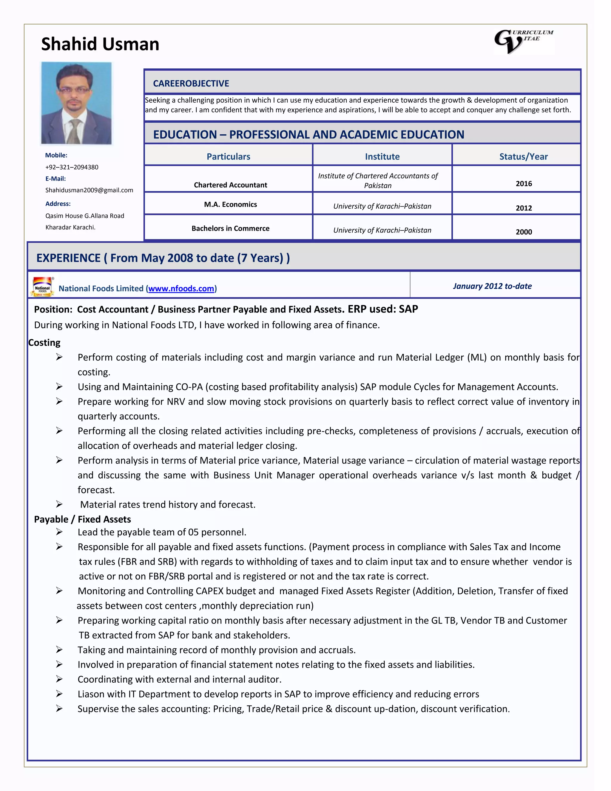 CV - Shahid Usman | PDF