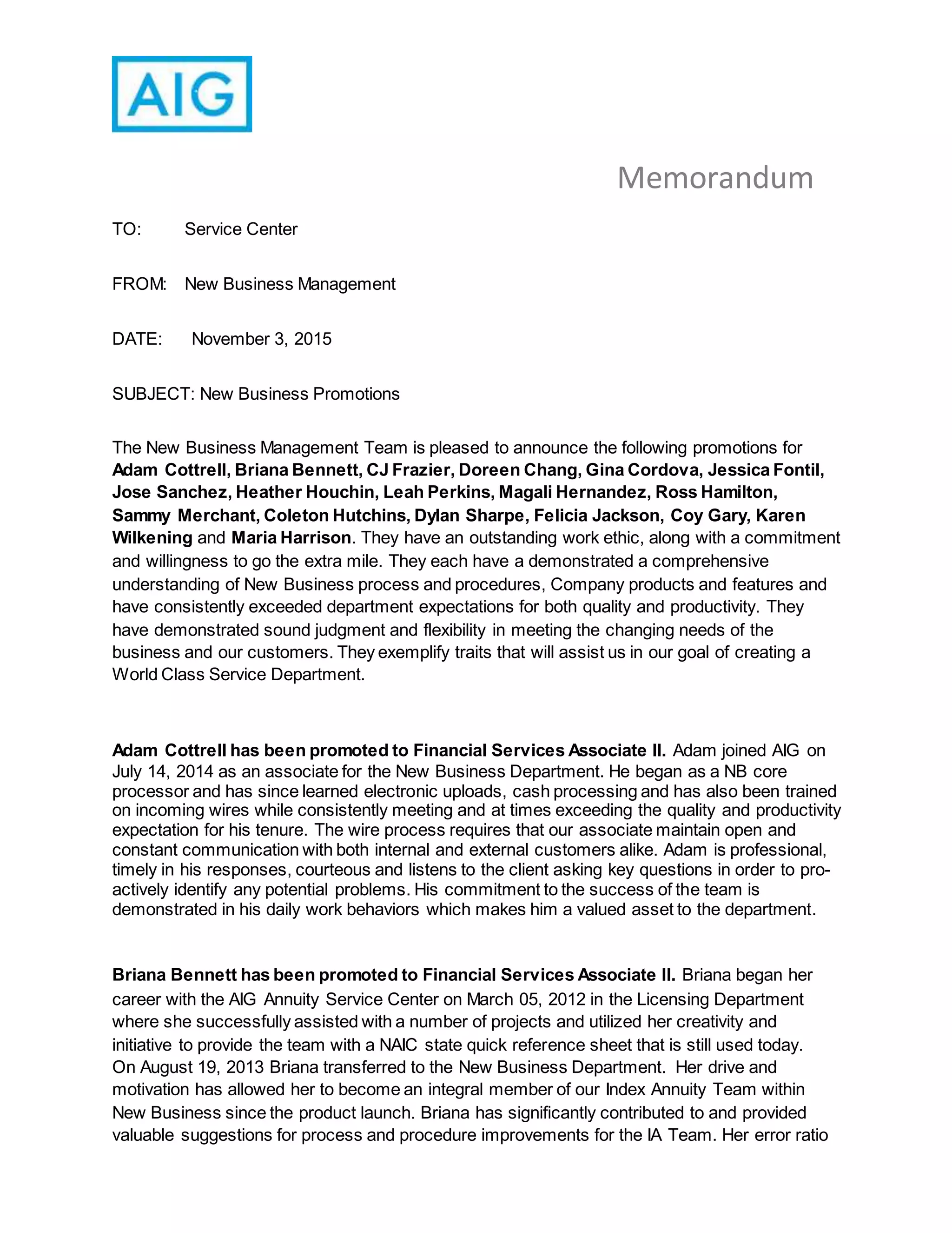 Promo Memo | DOCX