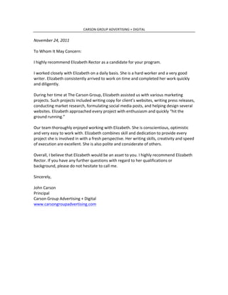 Letter of Rec - John Carson | PDF | Business Administration | Business