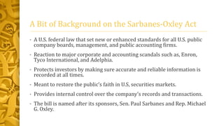 Sarbanes-Oxley Act of 2002-Tairreshel Hill | PPT
