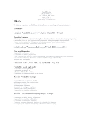 Resume | DOC | Hospitality Industry | Industries