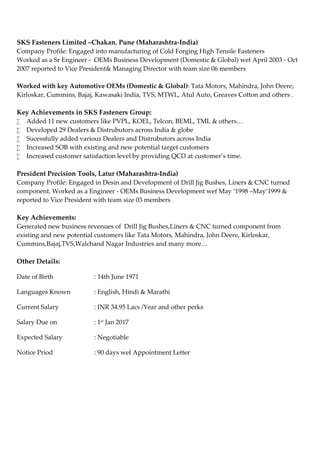 Joshi Santosh Pune Resume Vice Presi(Maharashtra-India) | PDF ...