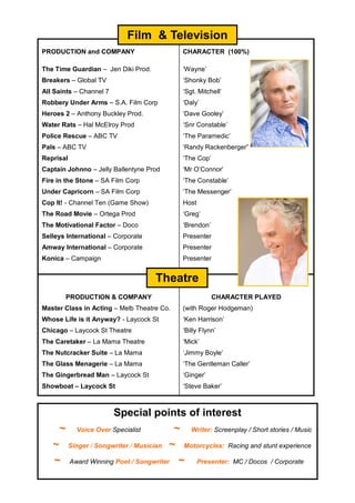 Peter Healy ACTORS CV Feb 2016 | PDF
