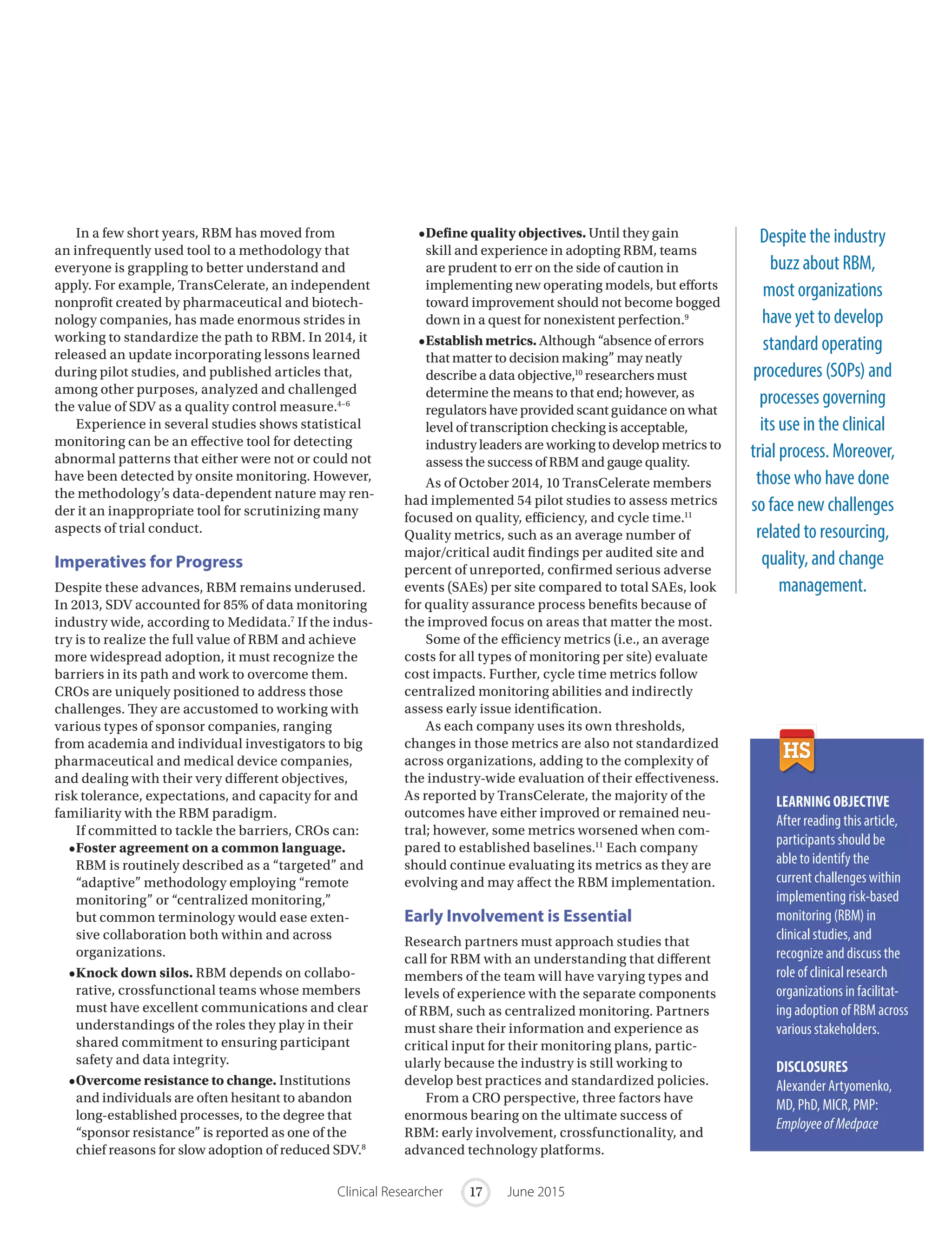 ACRP-Clinical-Researcher-RBM-CRO-Perspective-Medpace | PDF