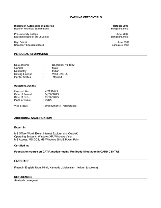 altaf cv (1) | DOC | Automotive Industry | Industries