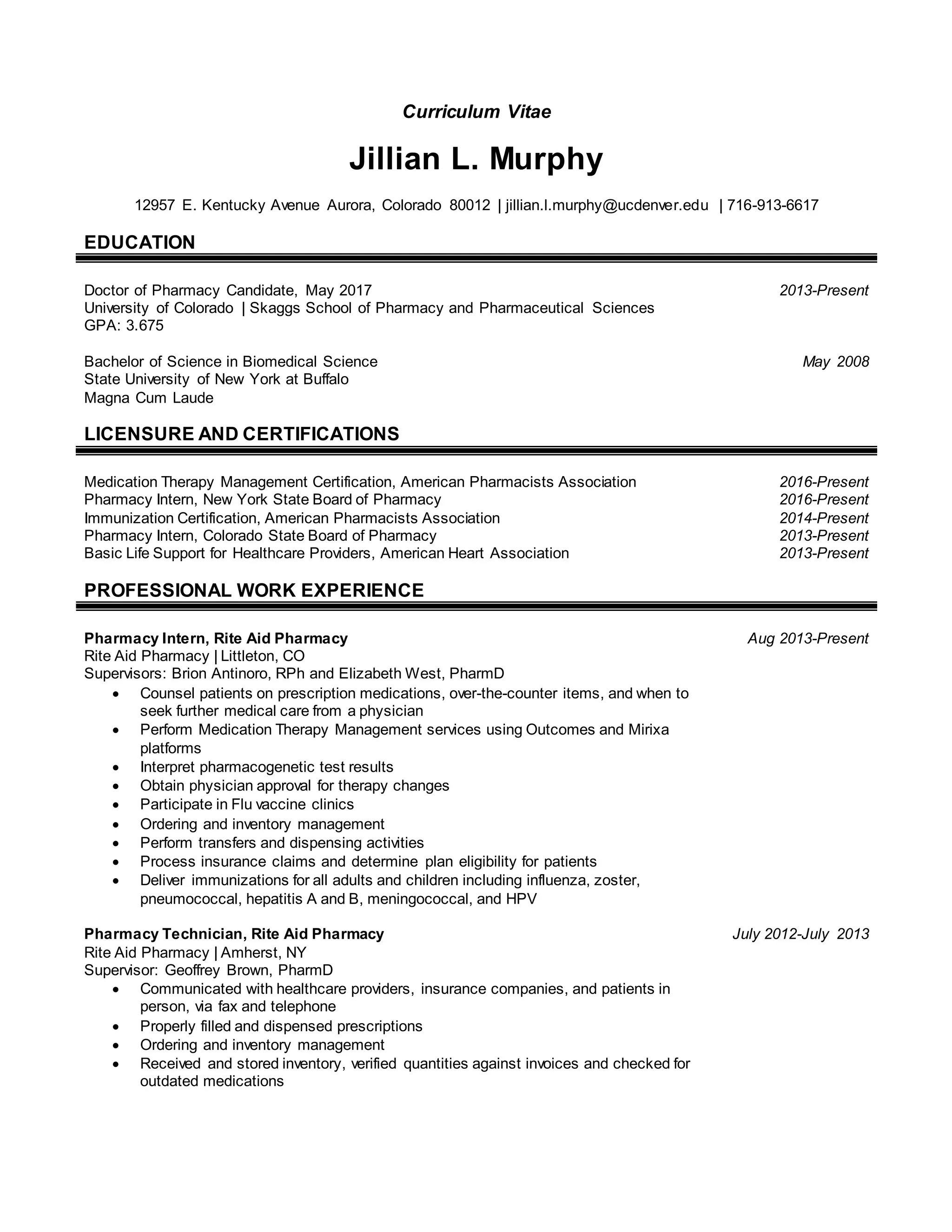 Curriculum Vitae-Jillian Murphy | PDF