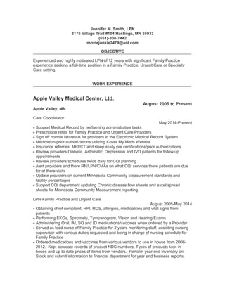 Jennifer Smiths Resume | DOC
