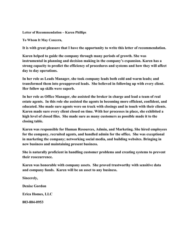 Karen Letter of Recommendation | PDF