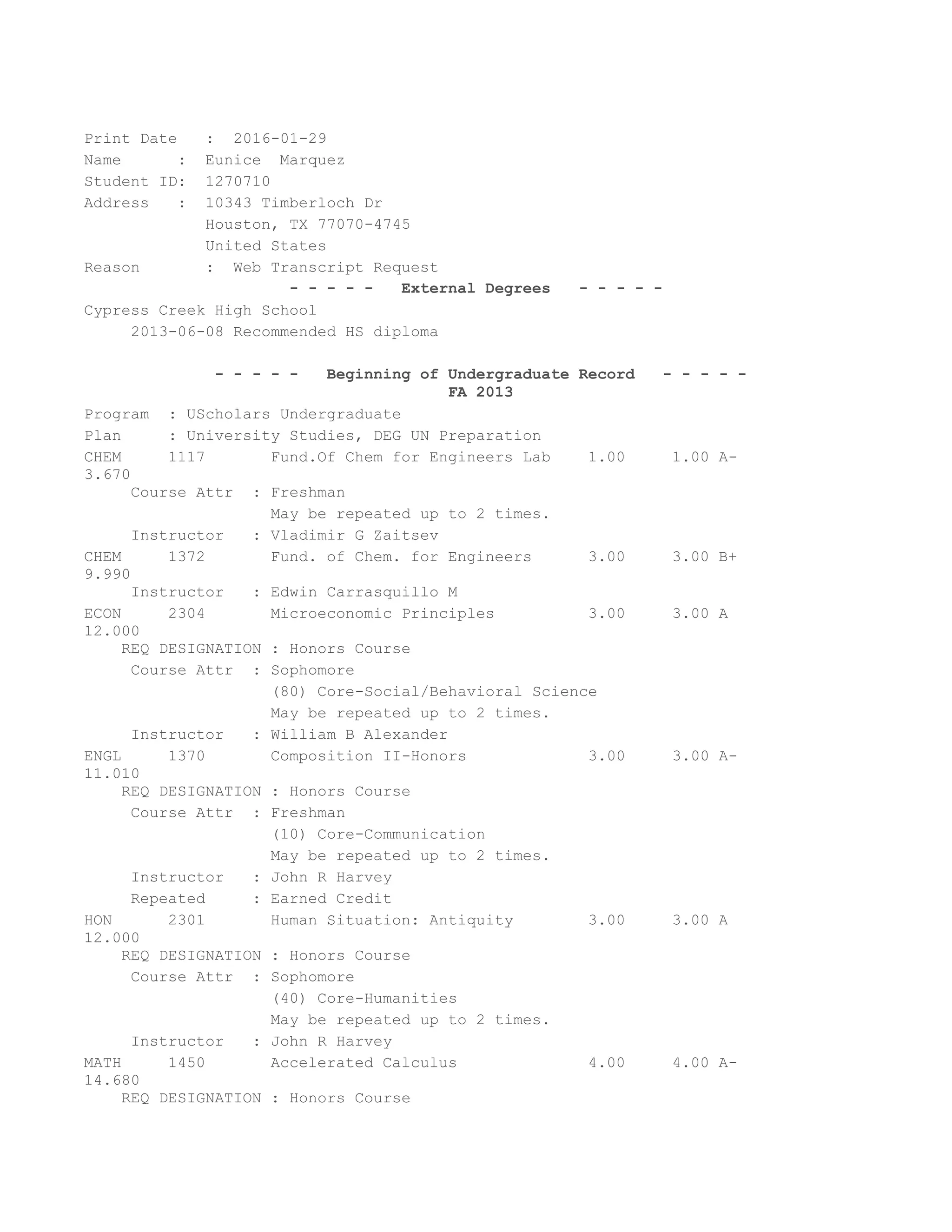 Unofficial Transcript | PDF | Undergraduate Education | College Education