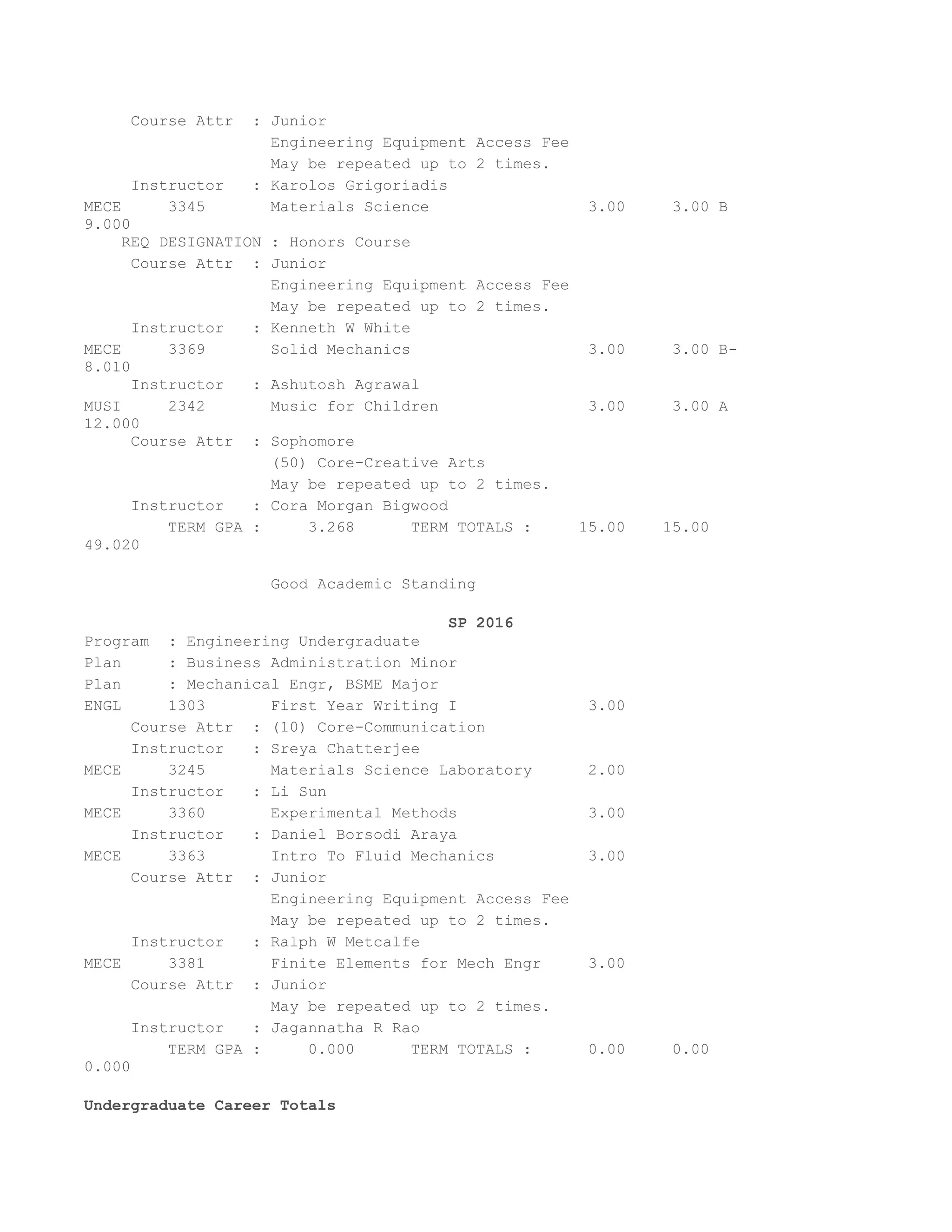 Unofficial Transcript | PDF | Undergraduate Education | College Education