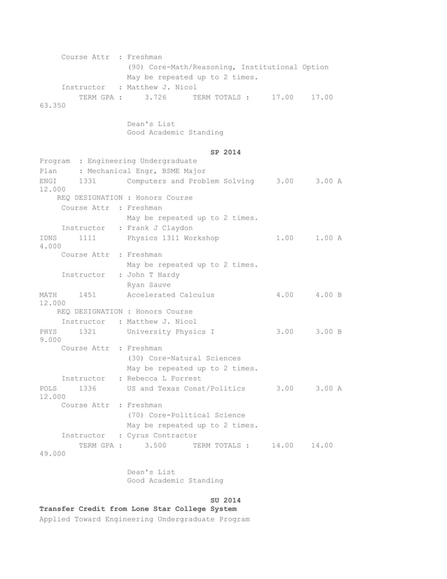 Unofficial Transcript | PDF