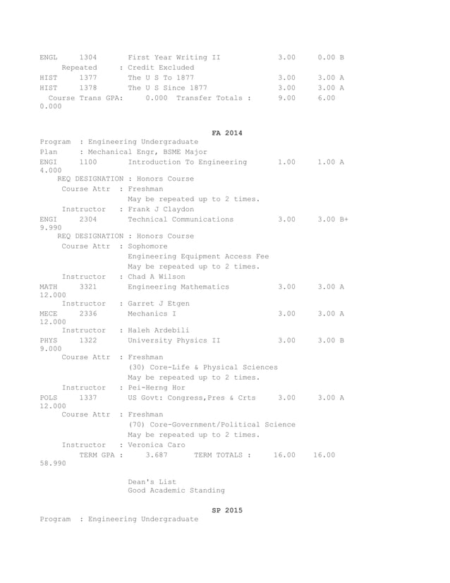 Unofficial Transcript | PDF