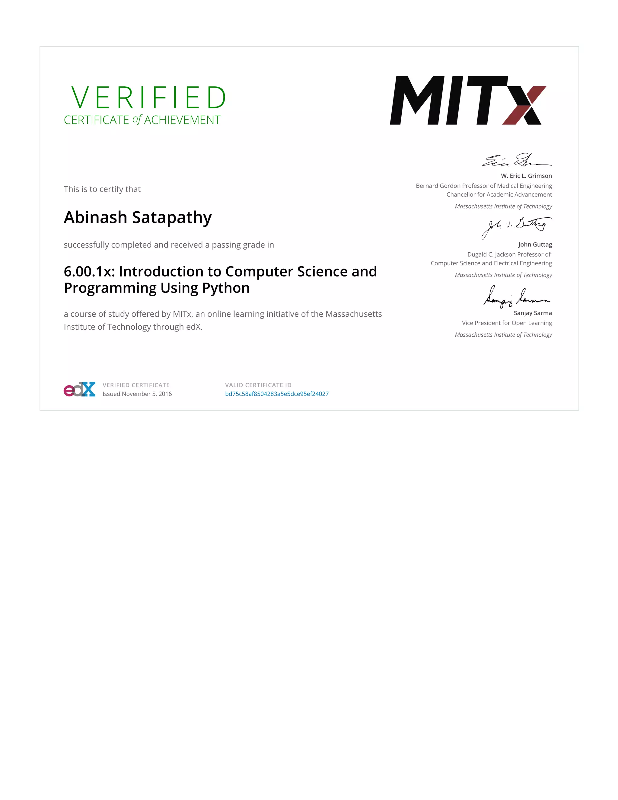 MITx 6.00.1x Certificate _ edX | PDF