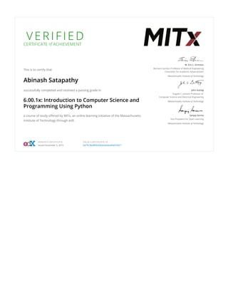 MITx 6.00.1x Certificate _ edX | PDF