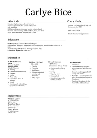 Carlye Bice Resume 1 | PDF