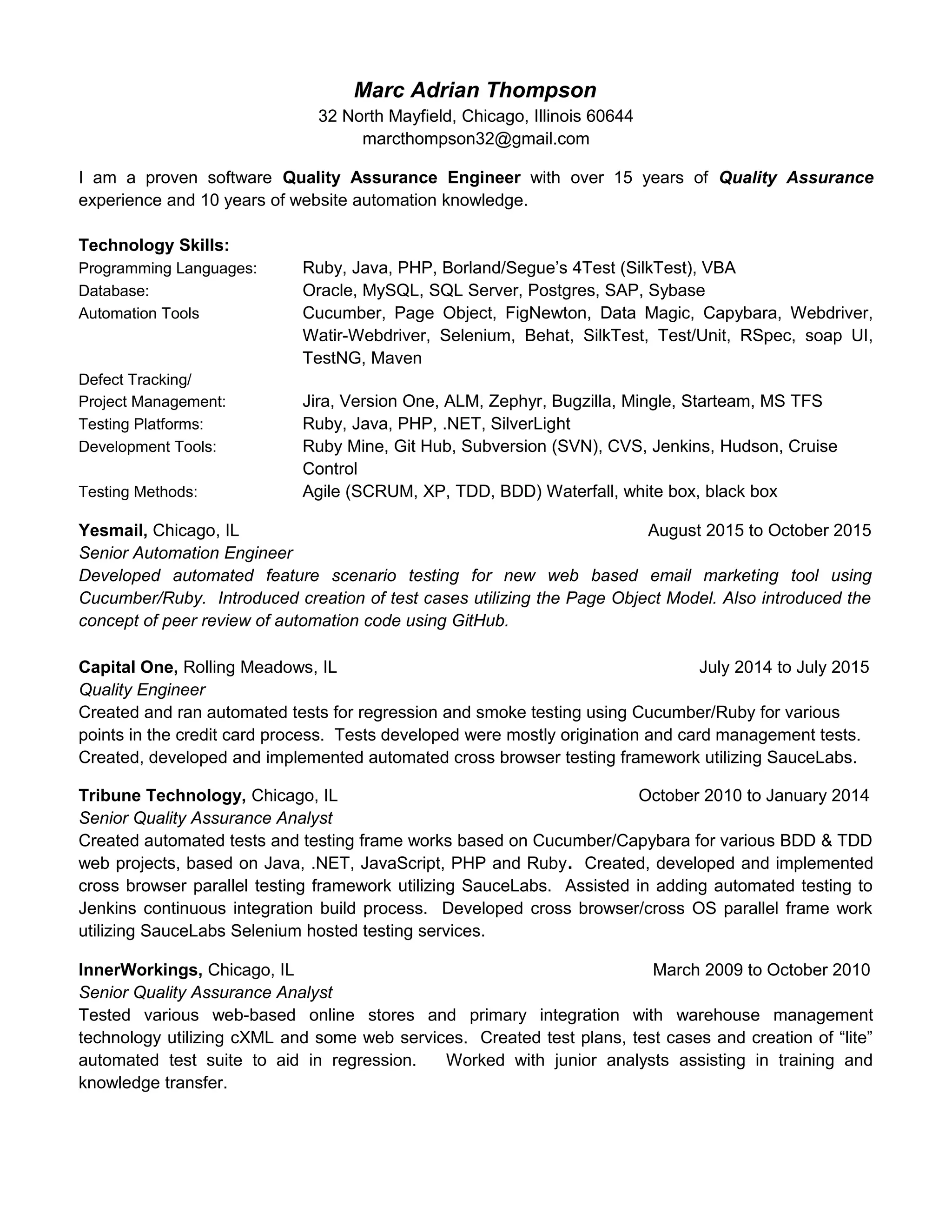 Marc Thompson Resume | PDF