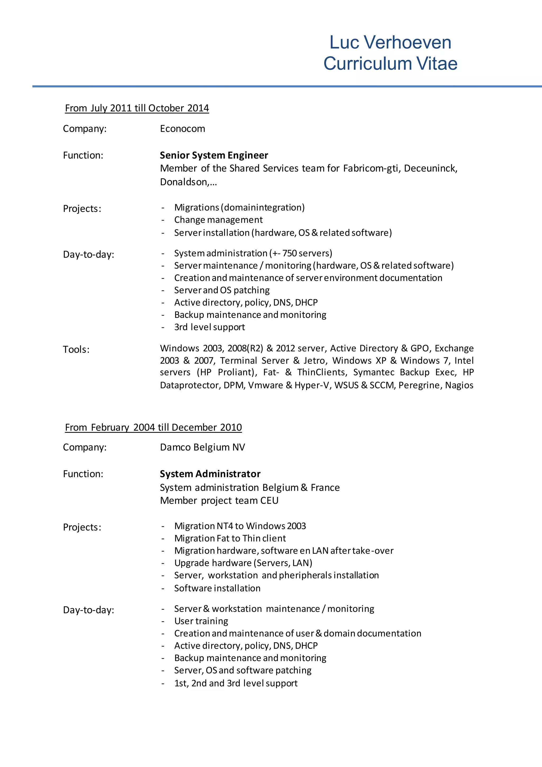 CV & skill matrix - English | DOCX