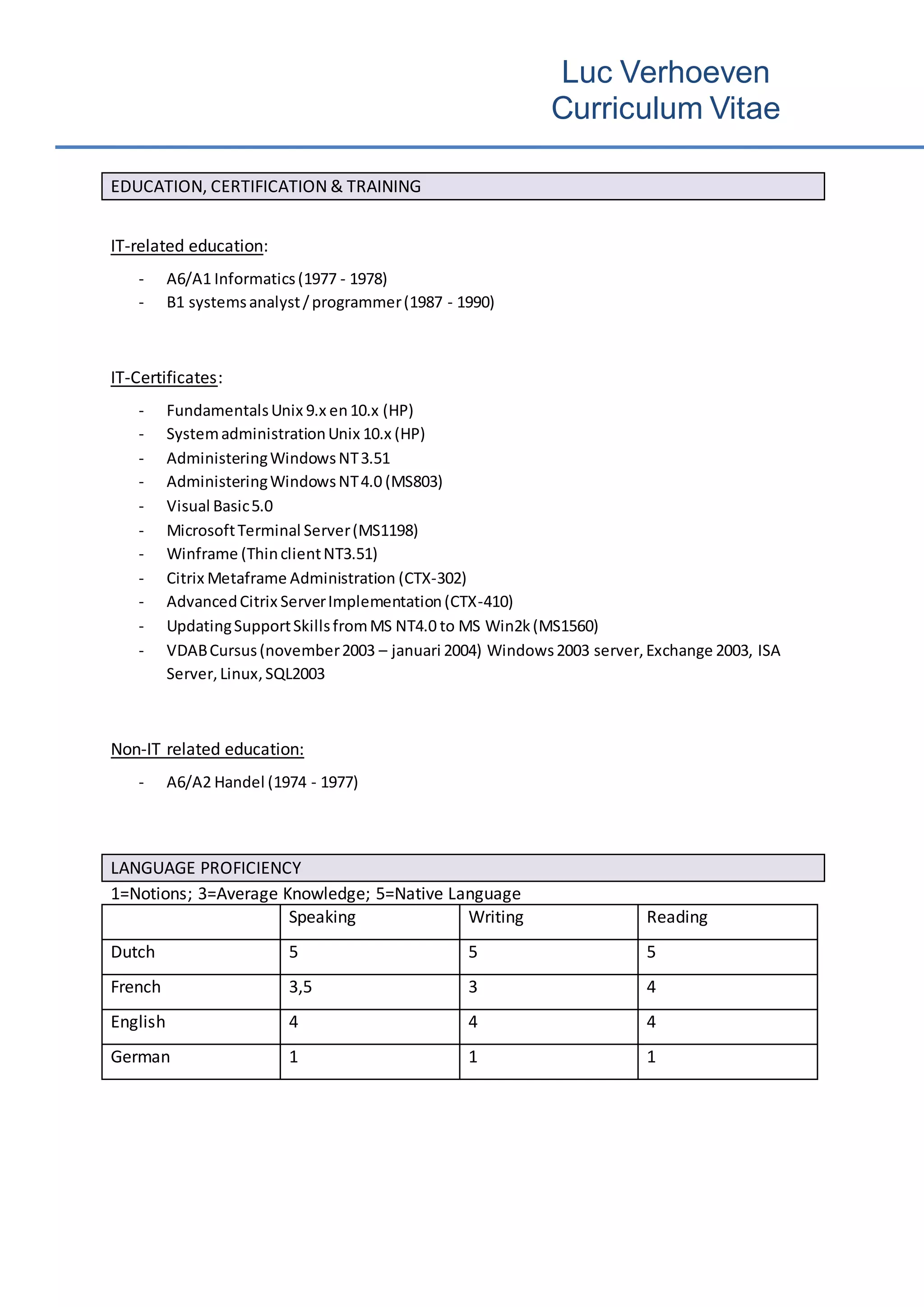 CV & skill matrix - English | DOCX