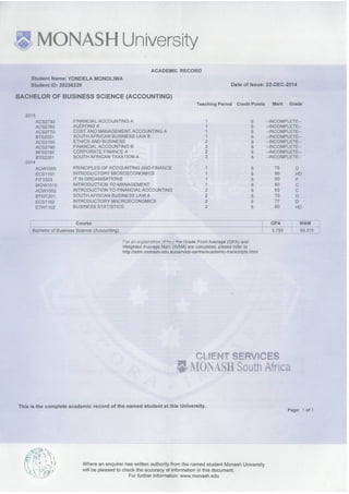 First Year Academic Transcript | PDF