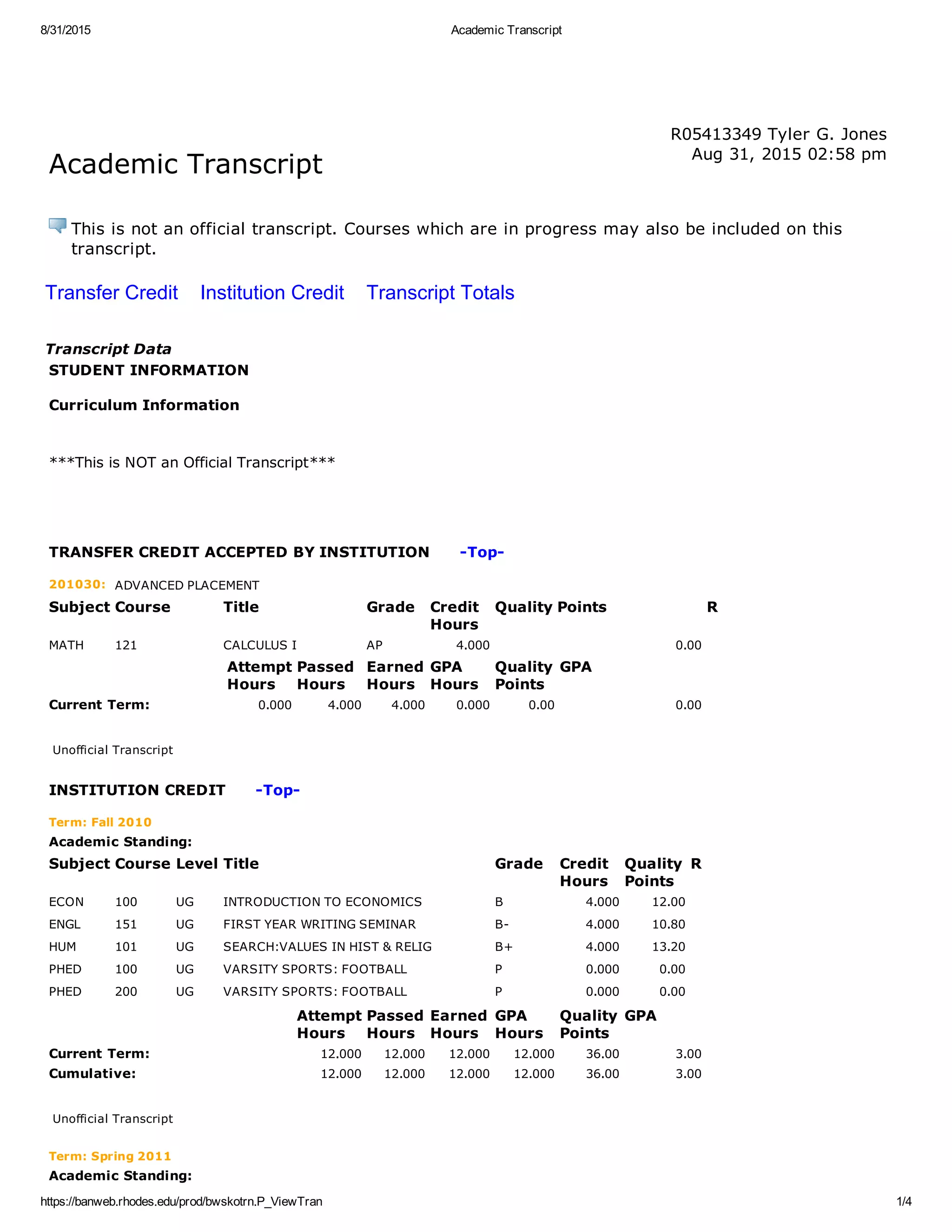 Academic Transcript | PDF