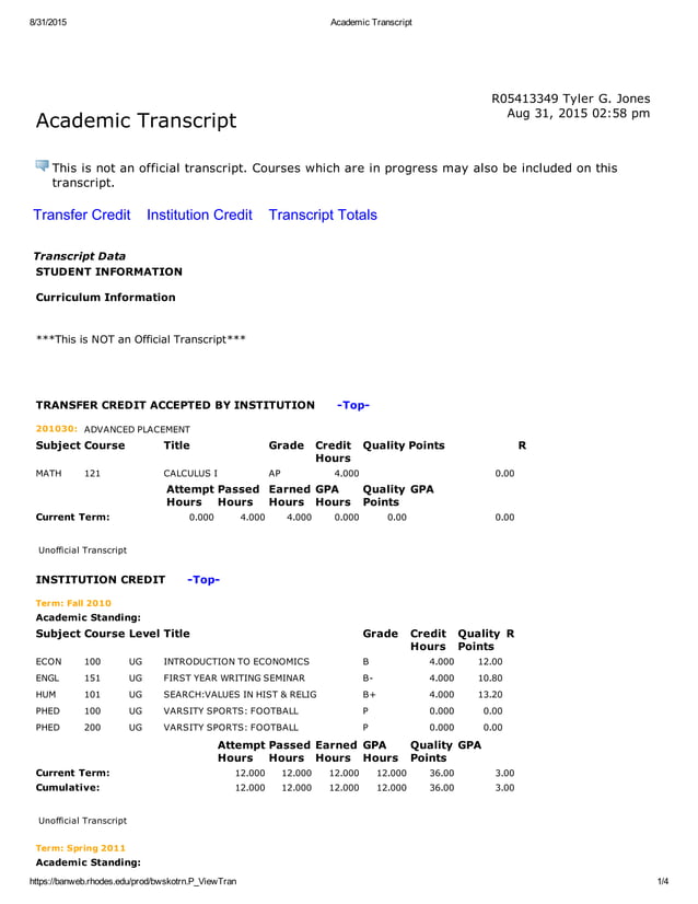 Academic Transcript | PDF