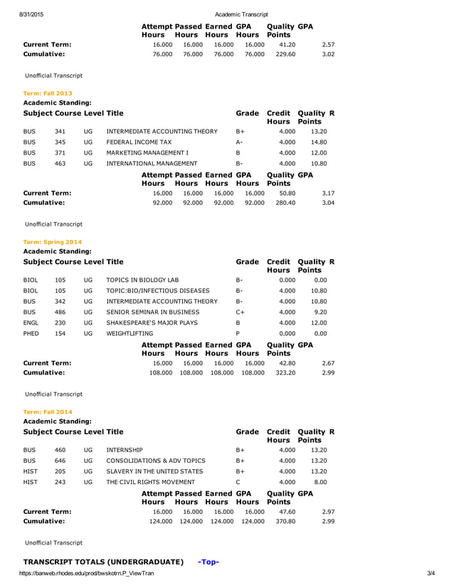 Academic Transcript | PDF