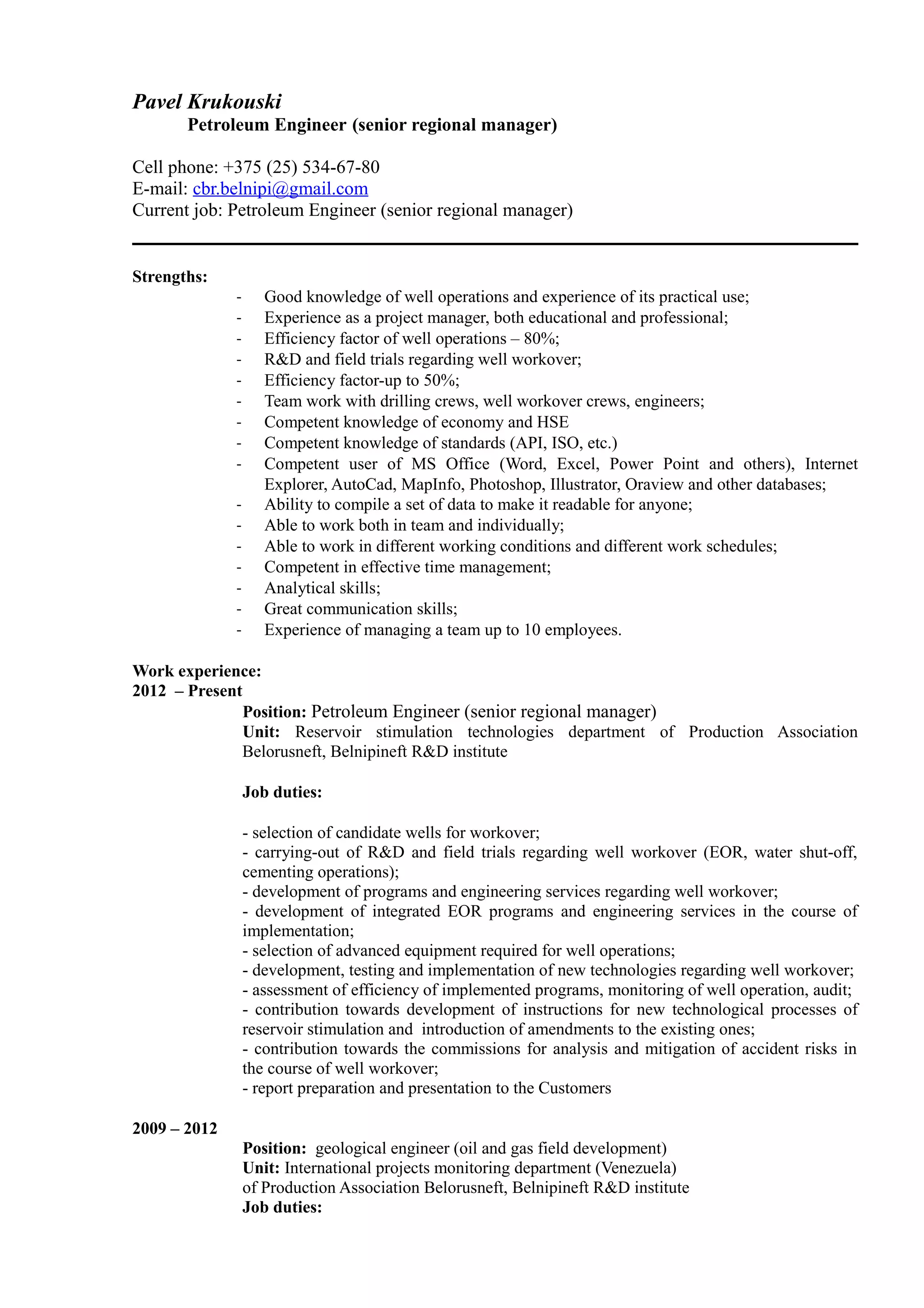 CV Petroleum Engineer | RTF