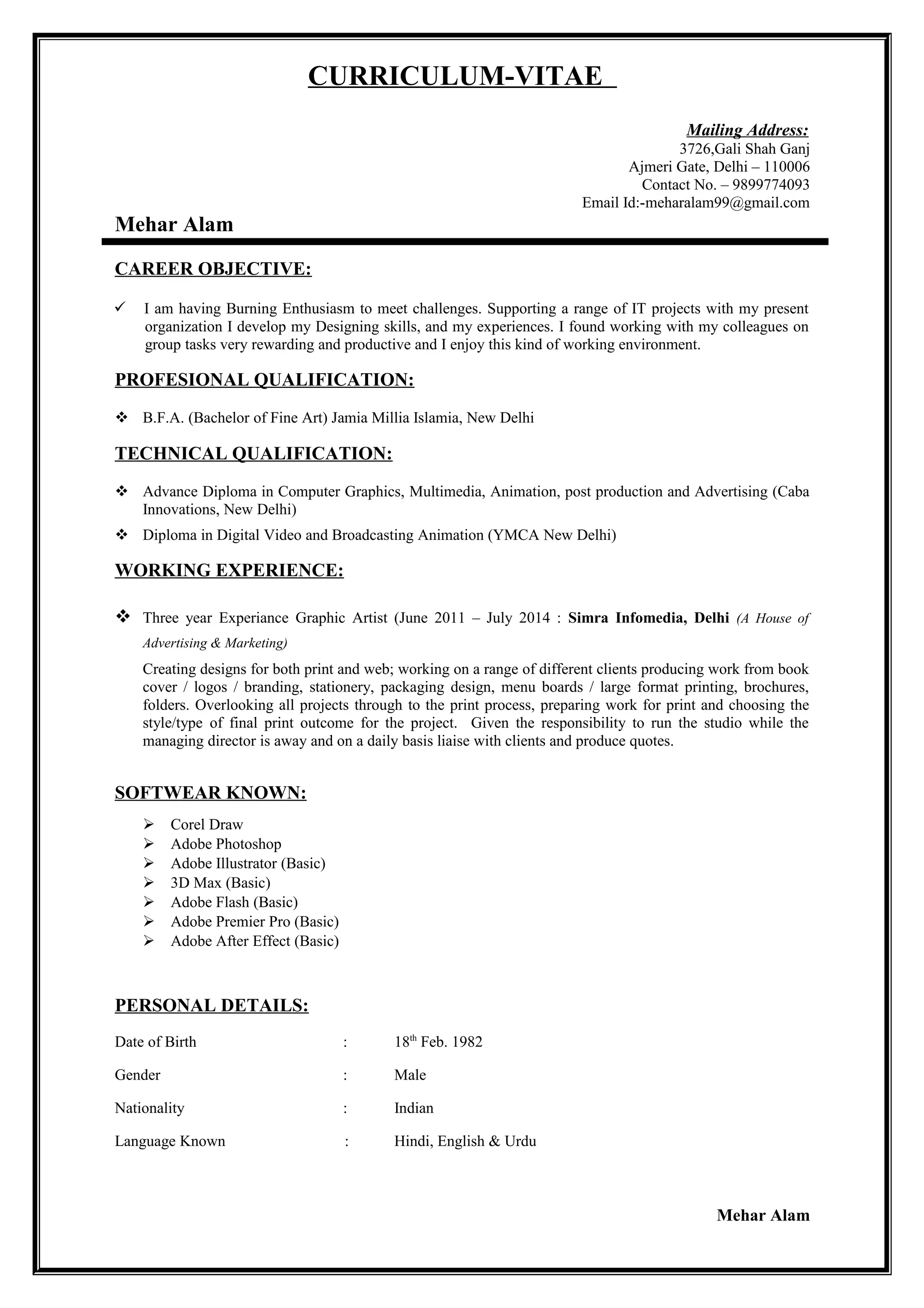 Mehar Alam - CV | PDF