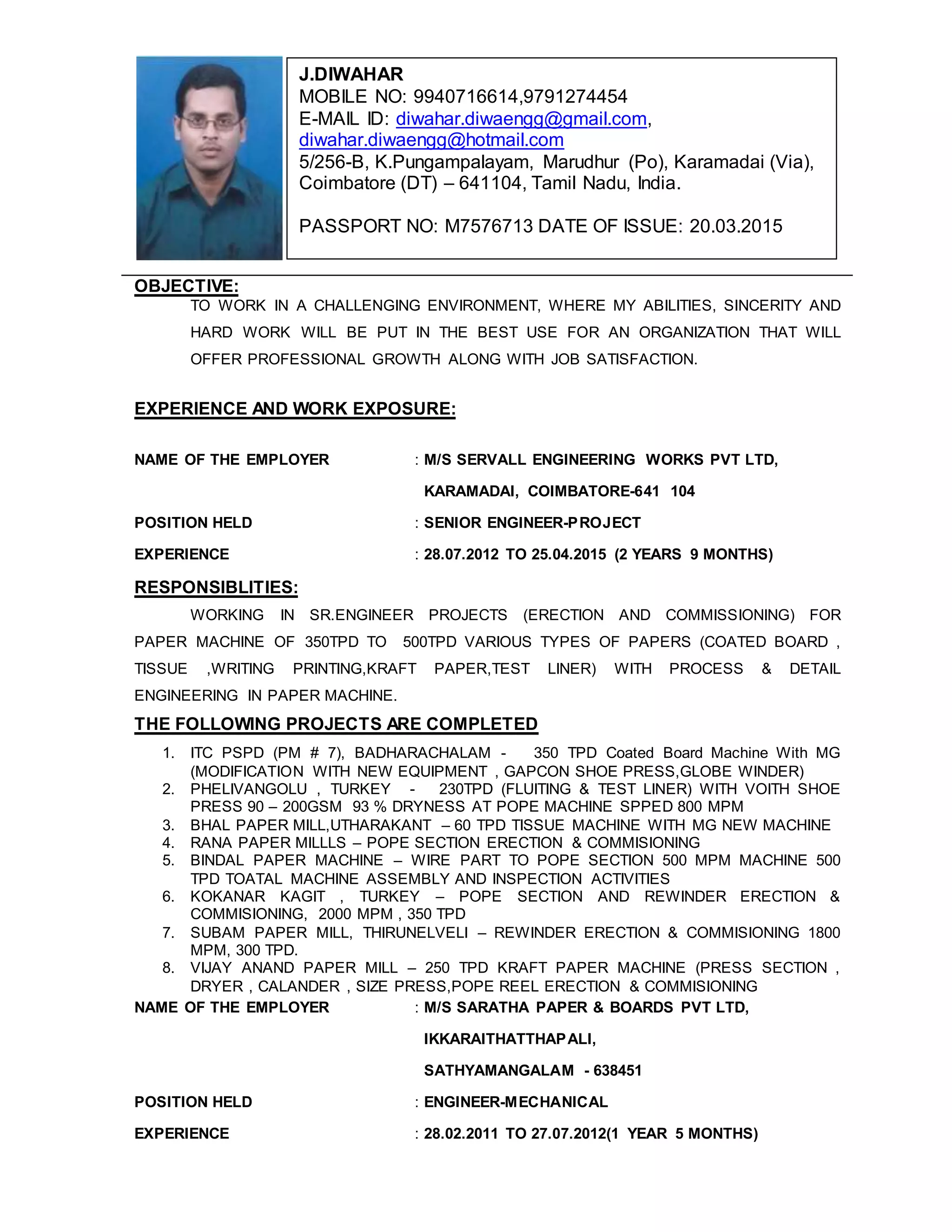 DIWAHAR RESUME | DOCX