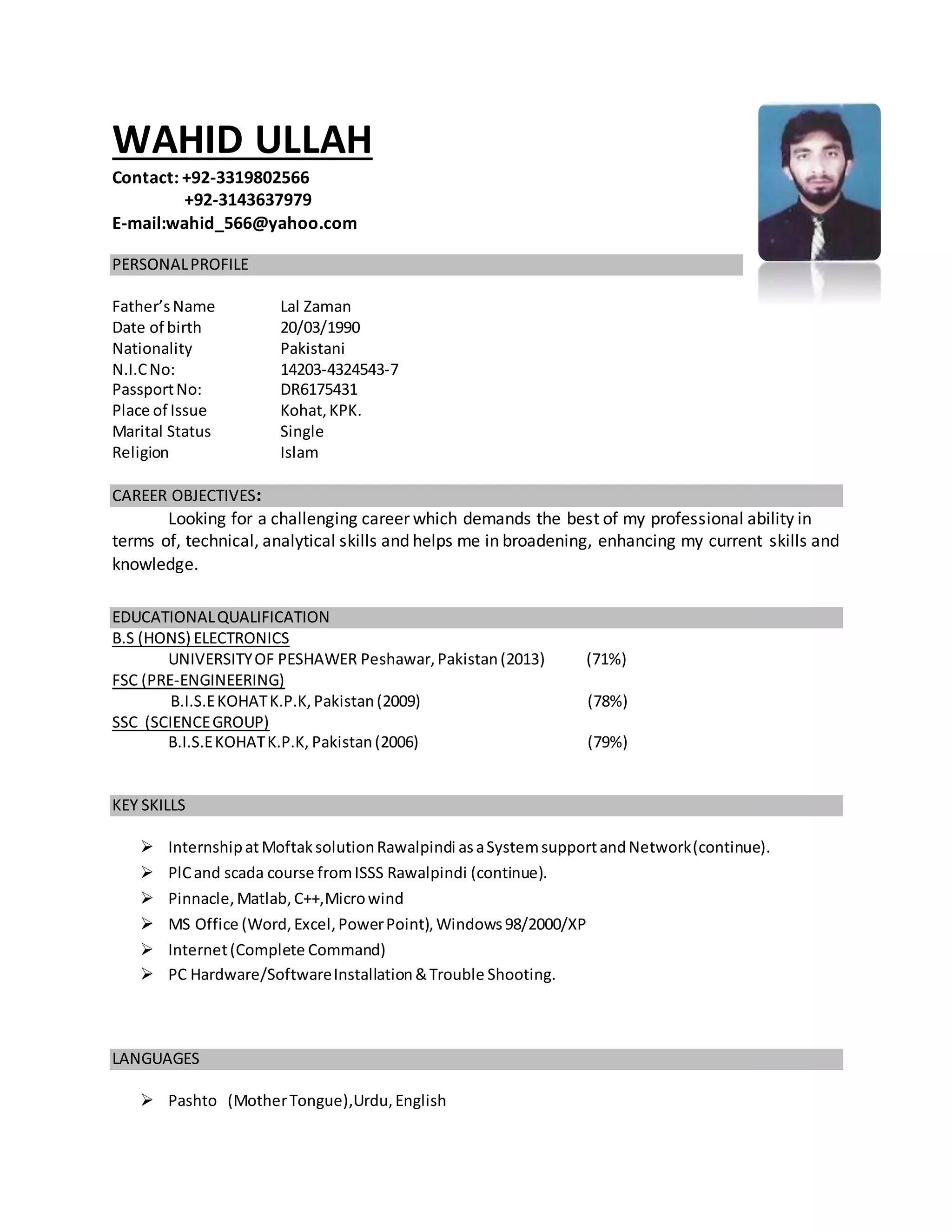 wahid khan CV | PDF
